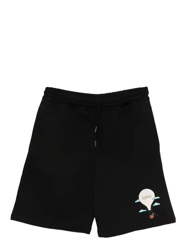 FLANEUR Aéronautique Graphic Drawstring Shorts - Black
