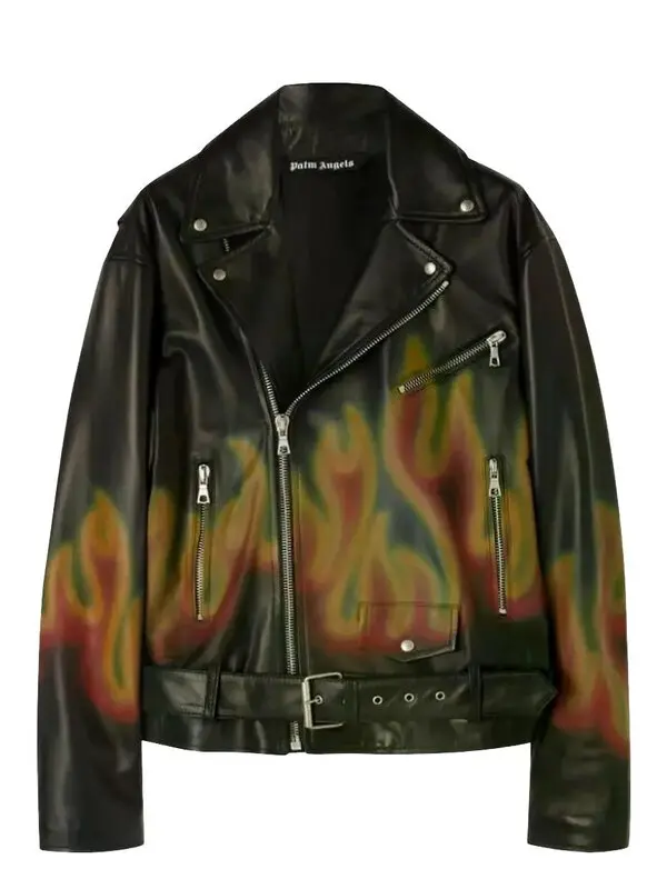 Palm Angels Burning Leather Jacket - Black