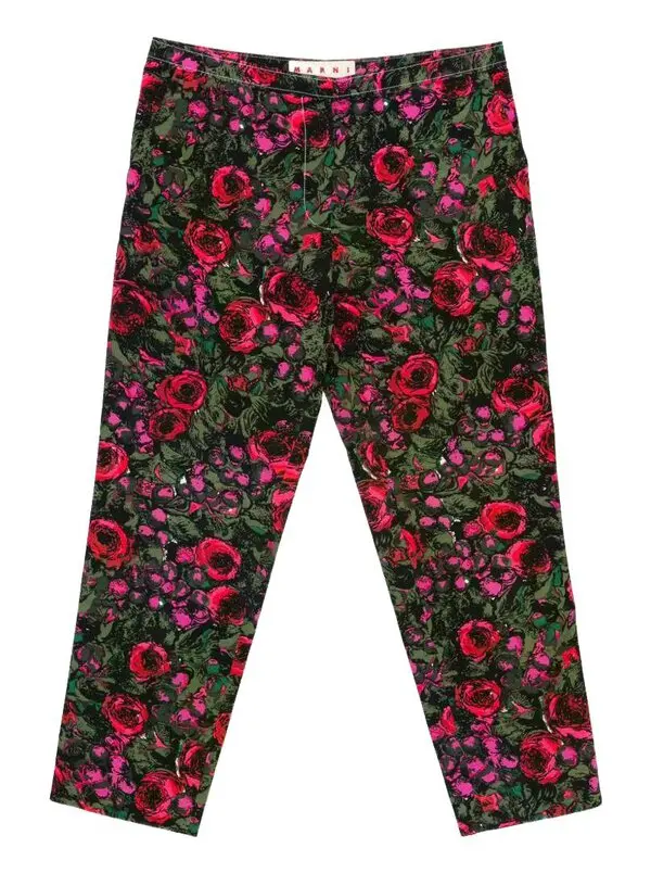 Marni Flower-print Trousers - Black