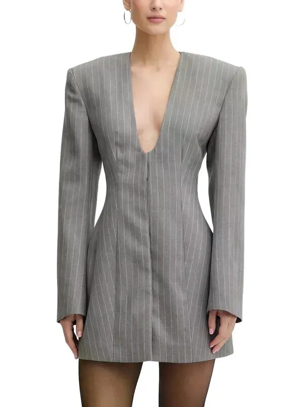 LA MANIA Selvie Pinstripe V-neck Dress - Grey