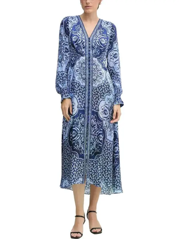 Hale Bob Noor V-neck Printed Midi Dress - Blue