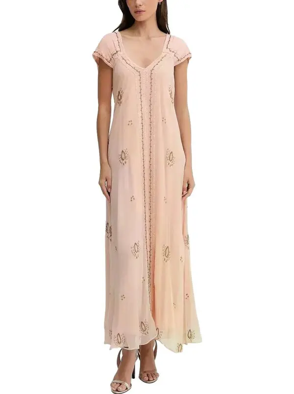 HOSS INTROPIA Saty Beaded V-neck Midi Dress - Pink