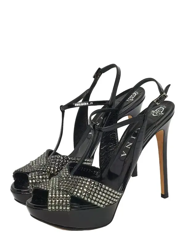 GINA Crystal-embellished Platform Leather Sandals - Black
