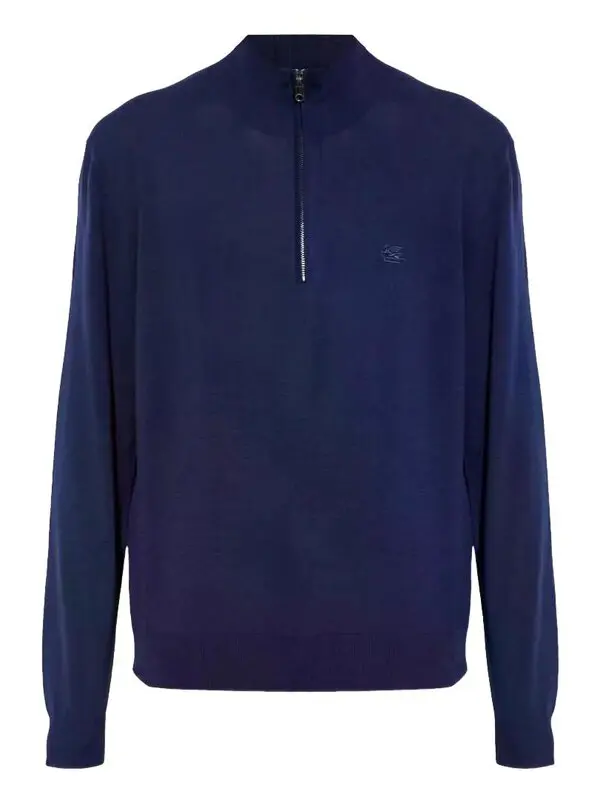 Etro Zip-up Logo-detail Sweater - Blue