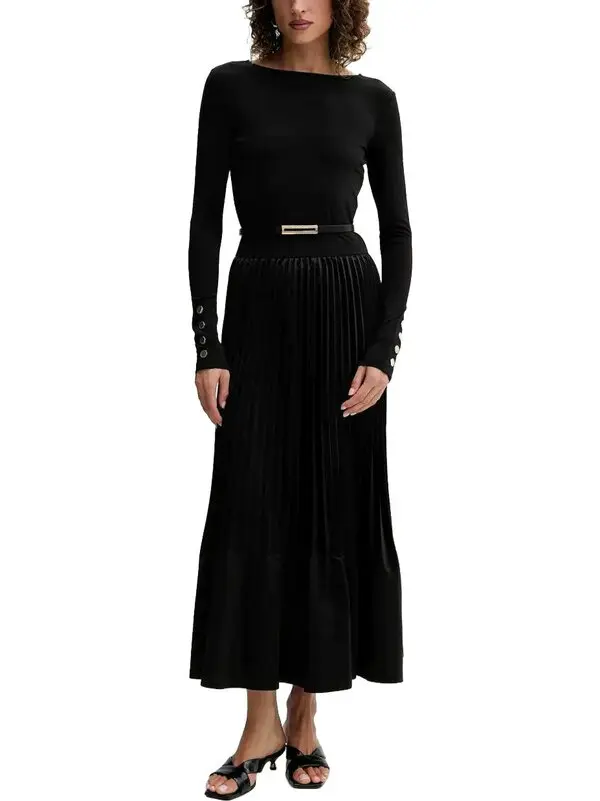 FRACOMINA Long-sleeve Pleated Midi Dress - Black