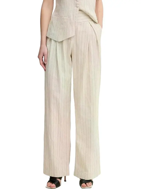 HOSS INTROPIA Pinstripe Pleated Trousers - Neutrals