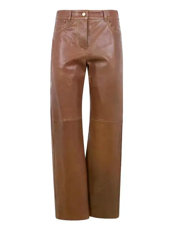Max Mara Leather Straight Trousers - Brown