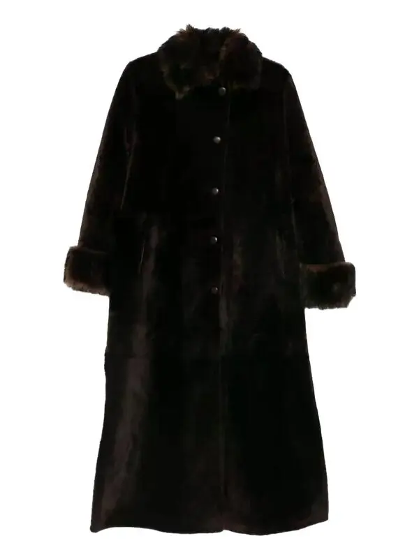 Nour Hammour Enya Buttoned Collared Shearling Coat - Brown