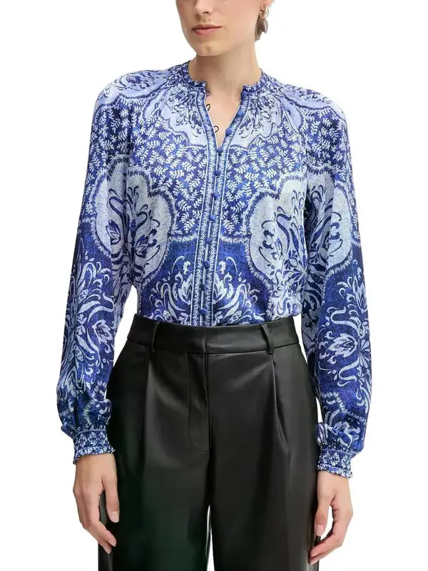 Hale Bob Marianna Printed Button Top - Blue
