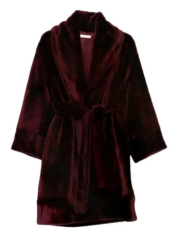 Nour Hammour Juno Belted Shearling Coat - Red
