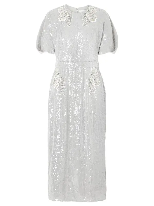 Erdem Embellished Sequined Chiffon Midi Dress - Silver