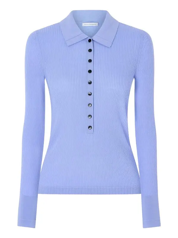 Maria Mcmanus Ribbed Merino Wool Polo Sweater - Blue
