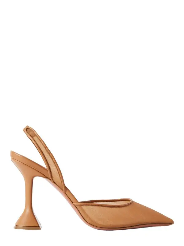 Amina Muaddi Holli Leather-trimmed Mesh Slingback Pumps - Brown