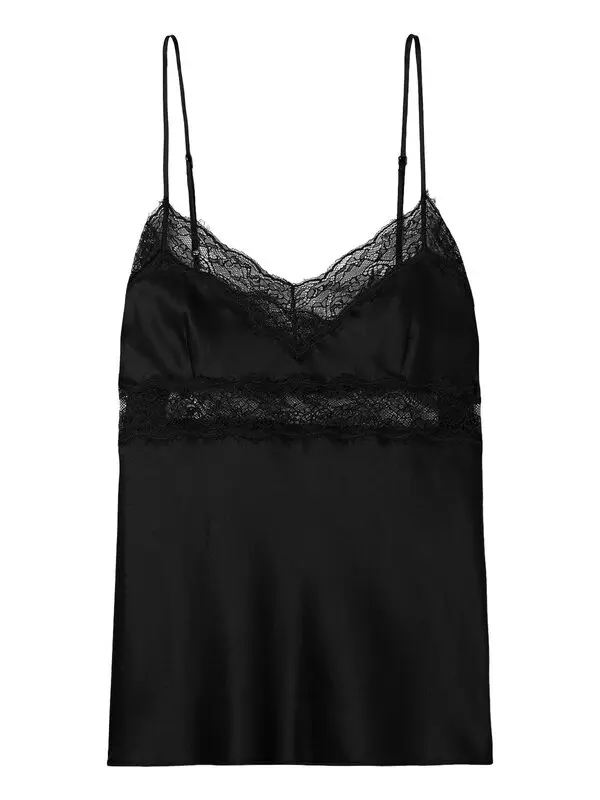 NILI LOTAN Felicie Lace-trimmed Silk-charmeuse Camisole - Black