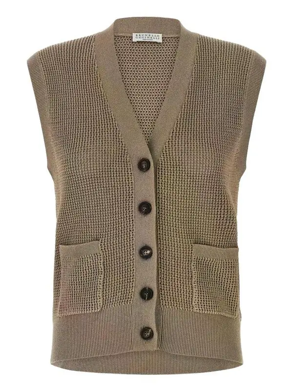 Brunello Cucinelli English Rib V-neck Vest - Brown
