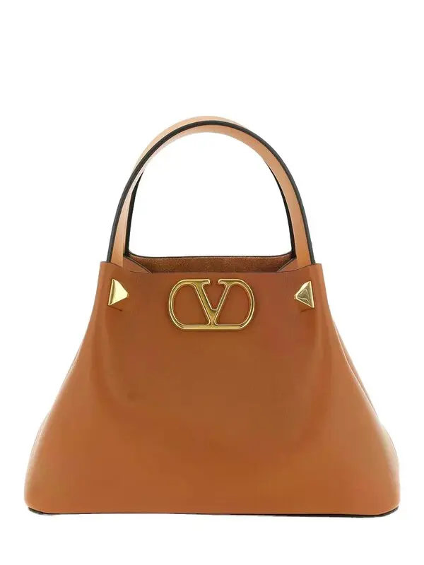 Valentino Garavani Studded V-logo Leather Tote Bag - Brown