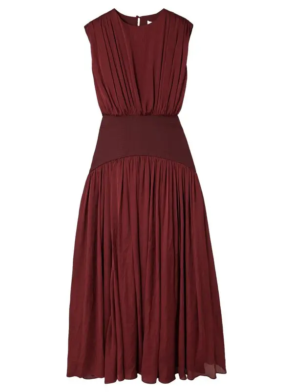 ABADIA Suri Gathered Plissé-satin Gown - Burgundy