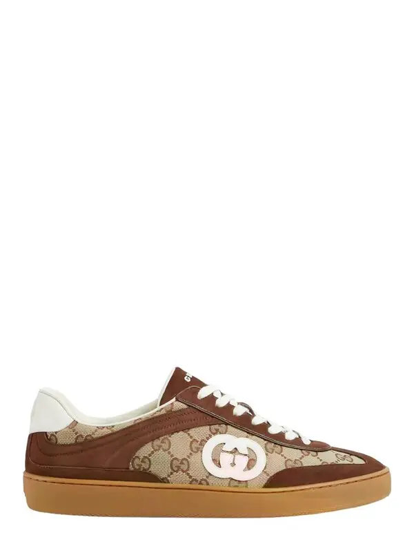 Gucci Logo-plaque Leather-panel Sneakers - Neutrals