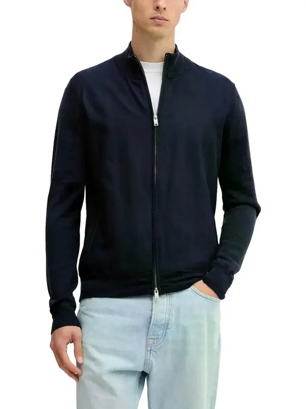 HACKETT Zip Mock-neck Cardigan - Blue