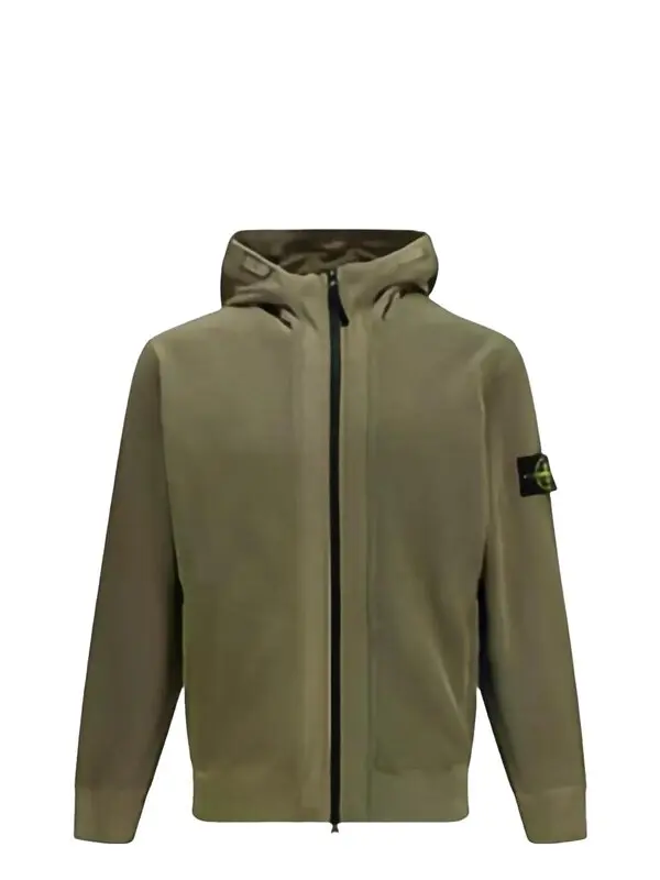 Stone Island Zip-up Hooded Waffle Sweatshirt - Green