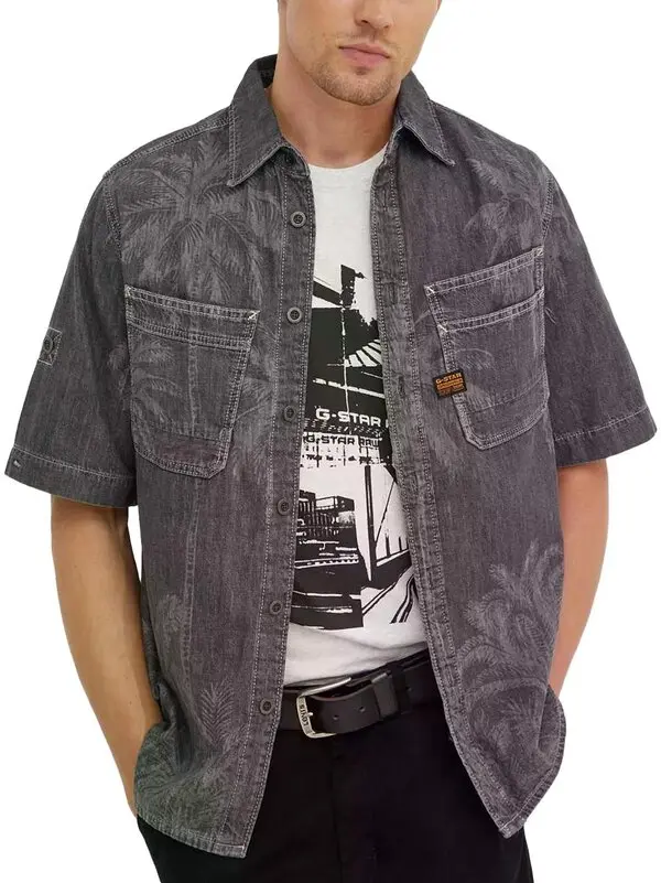 G-star Raw Graphic-print Chest-pocket Overshirt - Grey