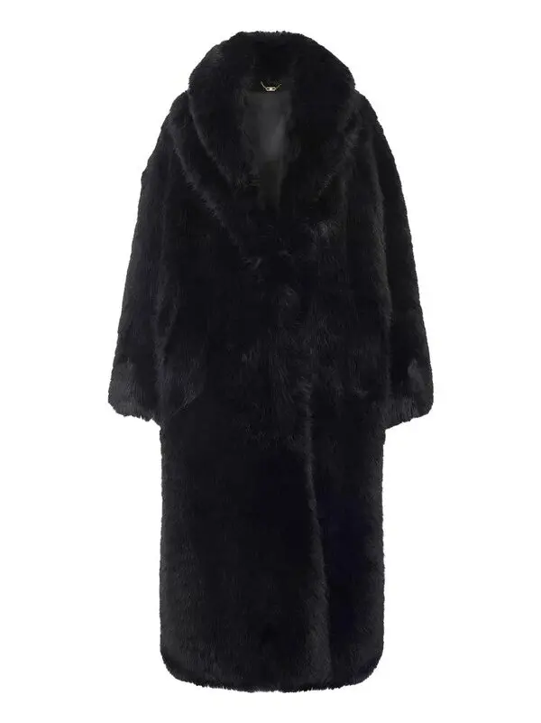 Elisabetta Franchi Fur-effect Collar Coat - Black