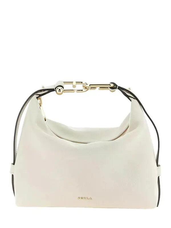 Furla Tonie Metal Logo Fine-grain Shoulder Bag - Neutrals