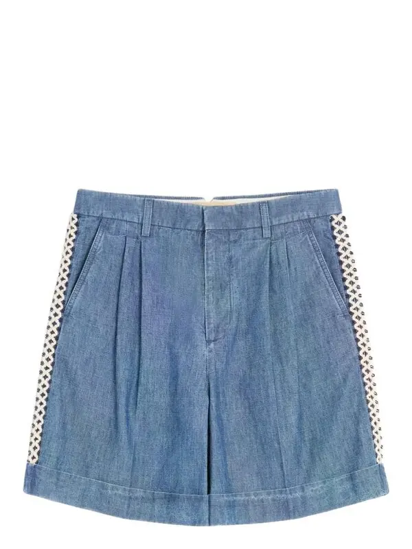 Valentino Garavani Crochet-detail Denim Shorts - Blue