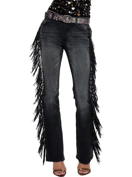 JADED LONDON El Topo Fringe Bootcut Jeans - Black
