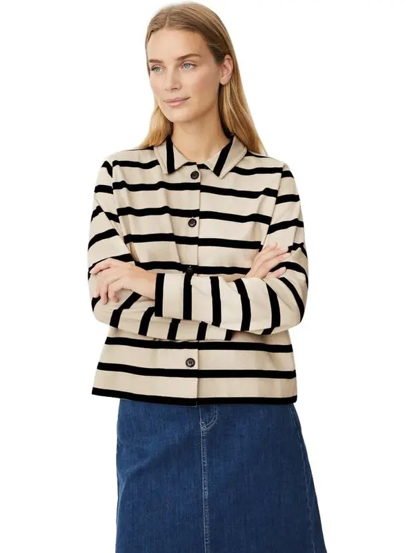 MASAI COPENHAGEN Striped Knit Cotton Cardigan - Black