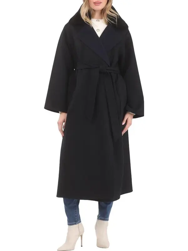 Gorski Reversible Wool Coat With Genuine Shearling Collar - Black/navy/black