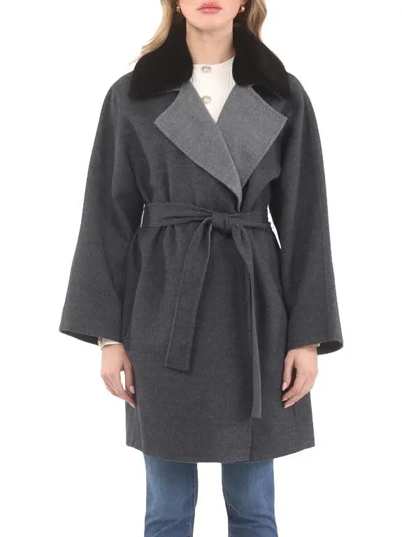 Gorski Reversible Wool Coat With Detachable Genuine Shearling Collar - Dark Gray/gray/black
