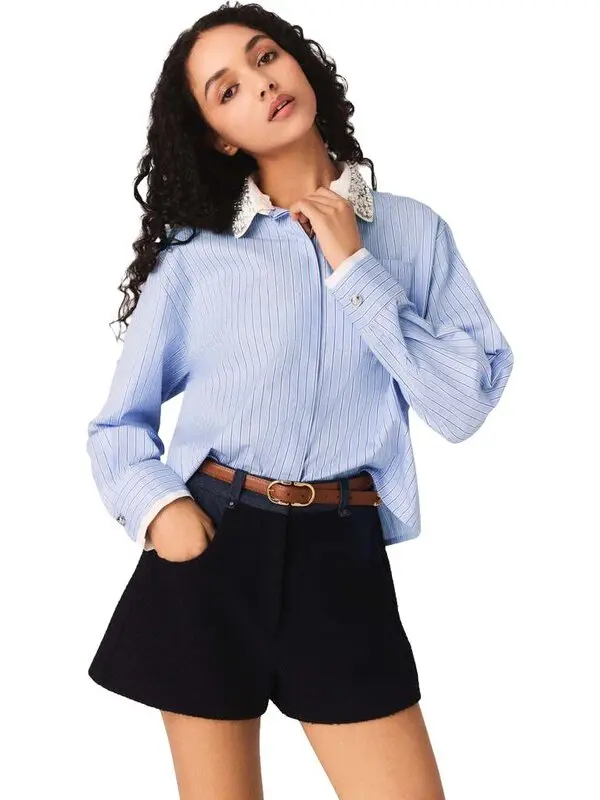 Maje Shirt With Removable Jewel Collar - Blue Sky