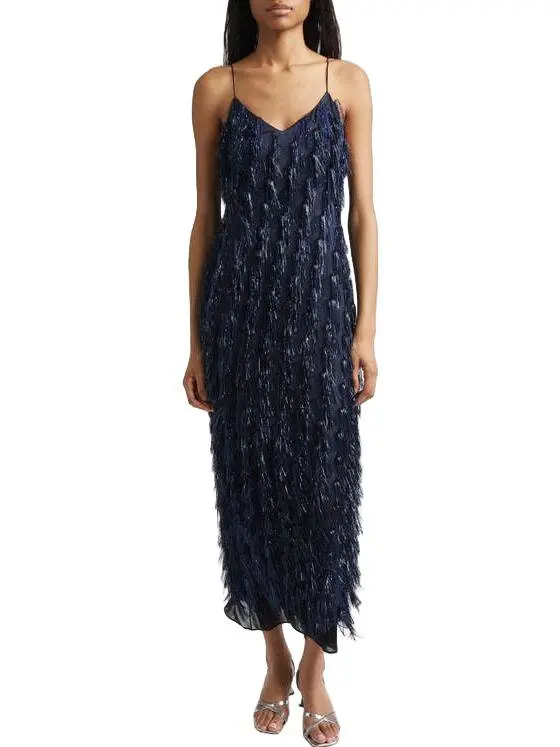 Stella McCartney Metallic Tinsel Satin Slipdress - Navy