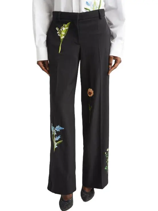 Stella McCartney Embroidered Wool Straight-leg Pants - Black