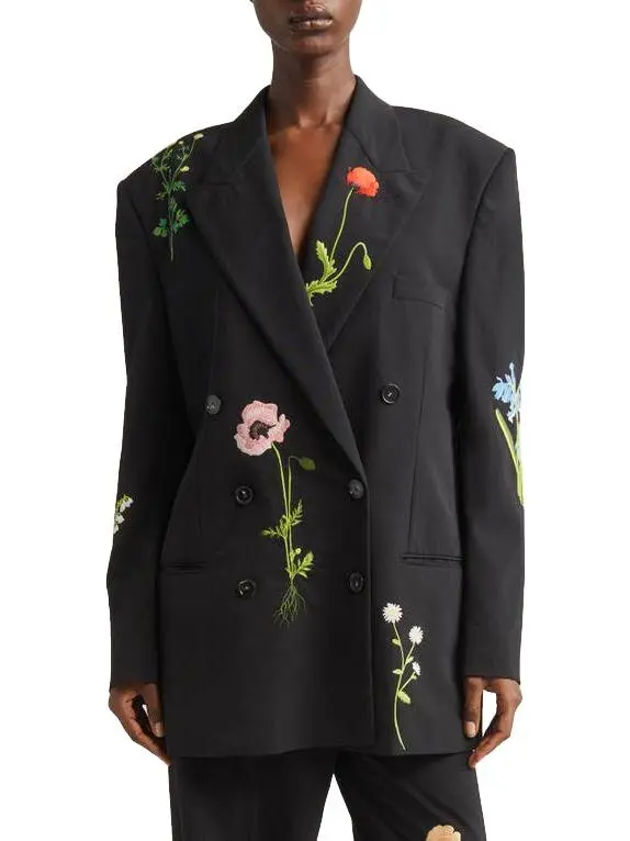 Stella McCartney Flower Embroidered Wool Jacket - Black