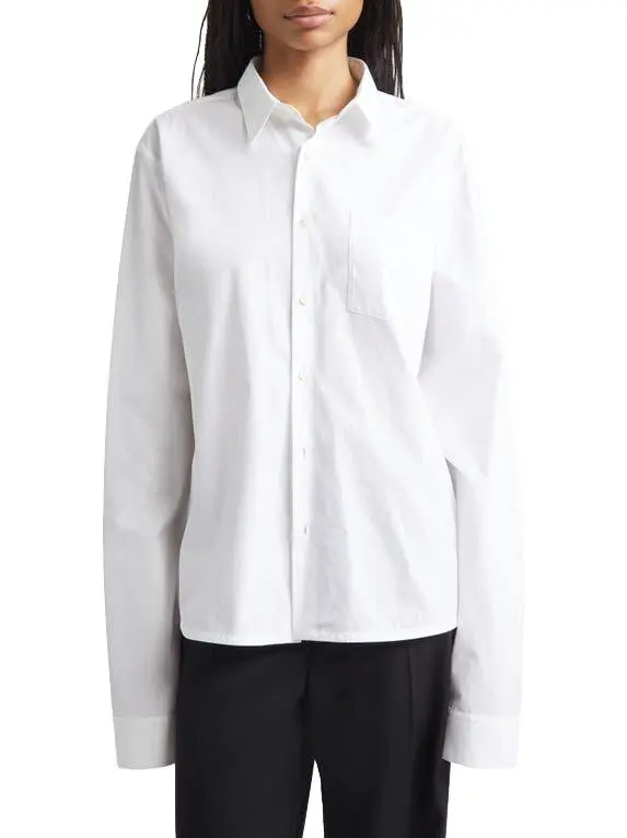 RIER Cotton Poplin Button-up Shirt - White Popeline
