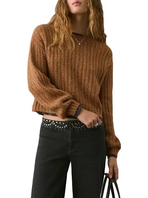 Mango Chunky Crop Sweater - Caramel