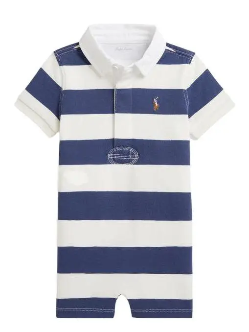 Ralph Lauren Cotton Jersey Polo Romper - Light Navy/deckwash White