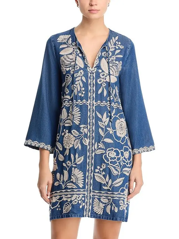 Johnny Was Lucinda Kimono Sleeve Relaxed Dress - Denim Blue