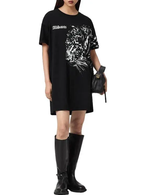 ALLSAINTS Zaya Graphic Print Cotton T-shirt Dress - Black
