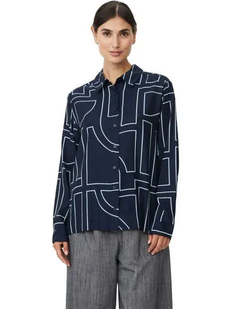 MASAI COPENHAGEN Malmanja Long Sleeve Printed Shirt - Navy Blazer