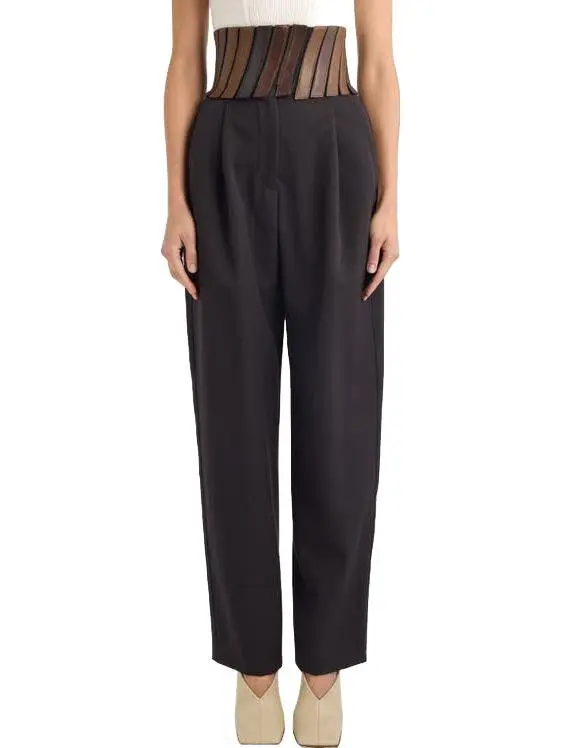 Alaïa High-waist Wool Gabardine Pants With Leather Belt - Ebene