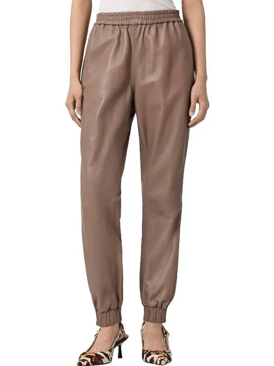 ALLSAINTS Jen Leather Joggers - Mocha Brown