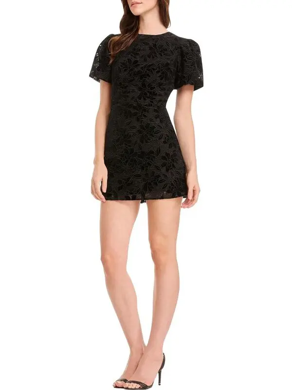 Dress The Population Elsie Velvet Lace Mini Dress - Mocha-black