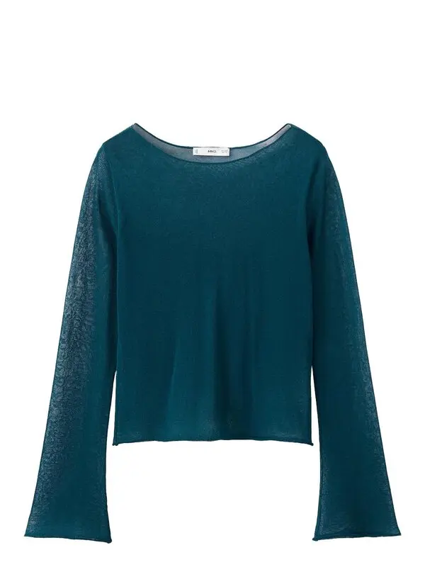 Mango Semisheer Bell Sleeve Top - Teal