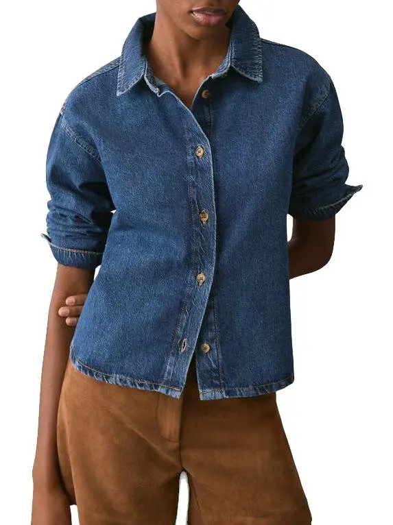 Mango Denim Button-up Shirt - Dark Blue