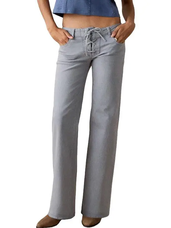 Mango Lace-up Low-rise Wide-leg Jeans - Blue