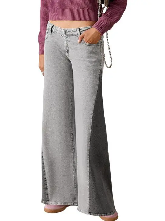 Mango Two-tone Wide Leg Jeans - Denim Grey