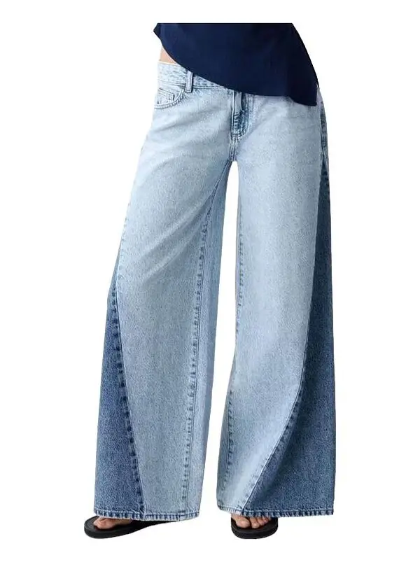 Mango Two-tone Wide Leg Jeans - Medium Blue